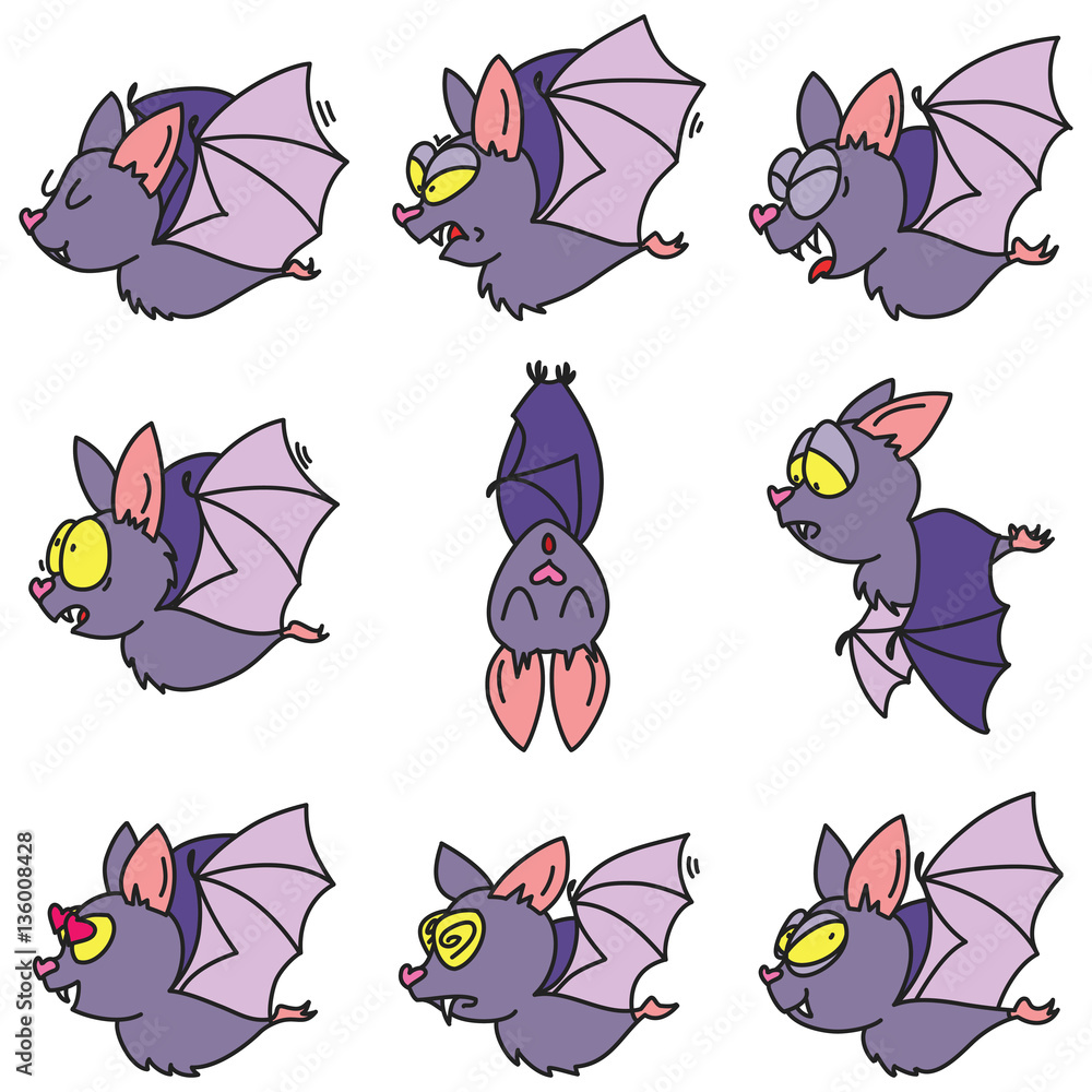Set of funny bats isolated on white background. Doodle vector ...
