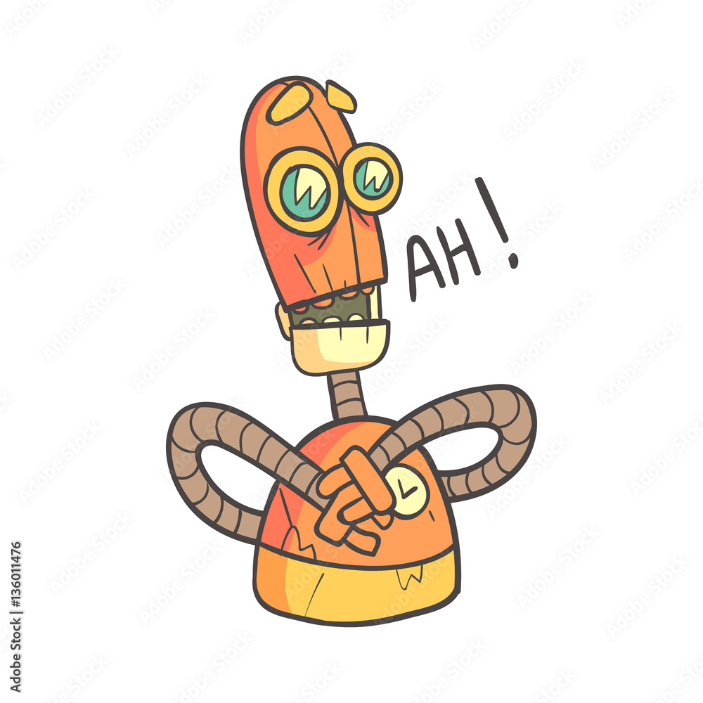 Impressed And Inspired Orange Robot Cartoon Outlined Illustration With ...