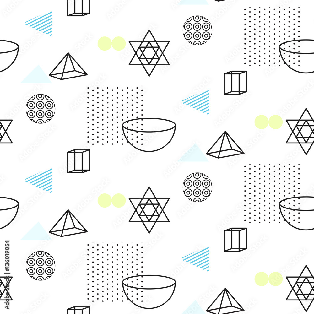 Retro 90s seamless vector pattern. Abstract shapes, color blocks and ...