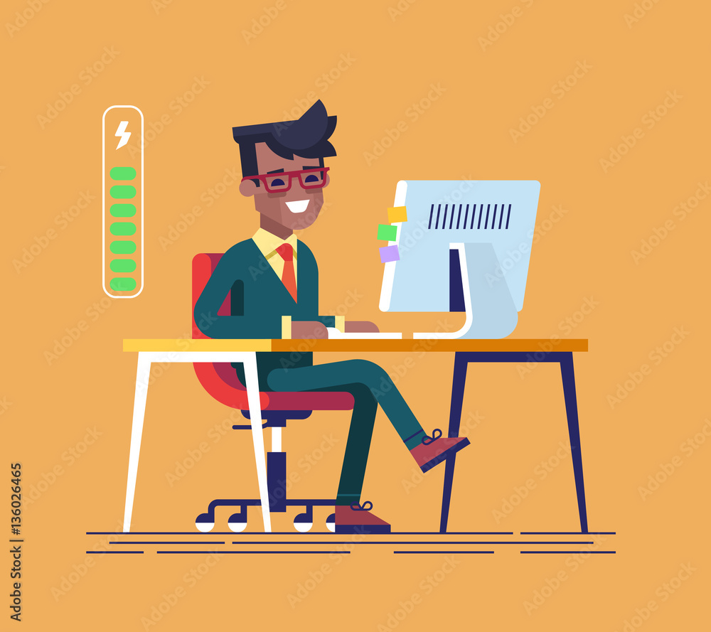 Handsome young black businessman character full of energy to work ...