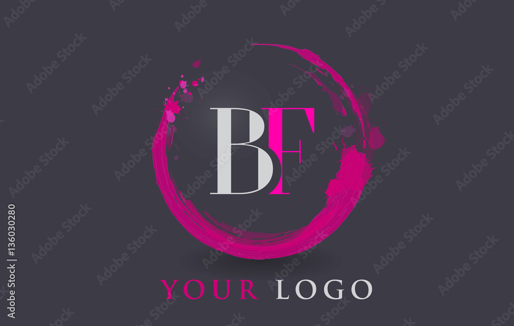 BF Letter Logo Circular Purple Splash Brush Concept. Stock Vector ...
