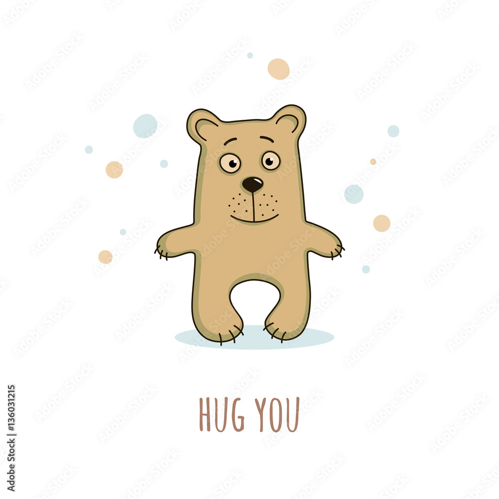 Cute brown teddy bear in a cartoon style and text hug you. Stock ...