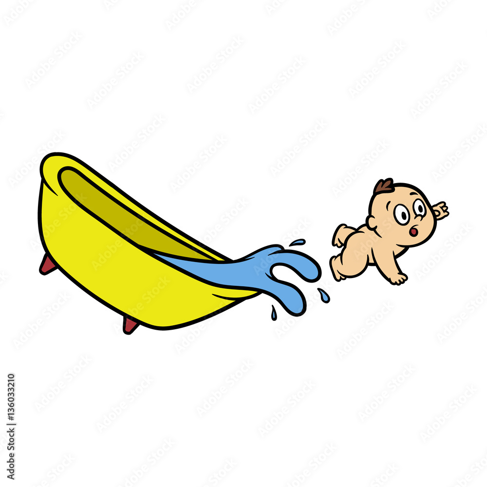 Cartoon Baby Falling Out of Bath Tub Vector Illustration Stock Vector ...