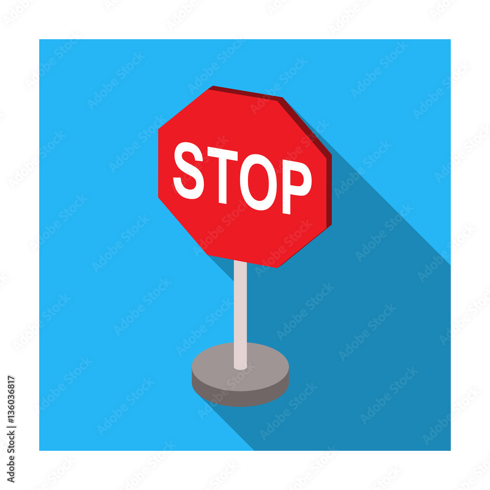 Stop road sign icon in flat style isolated on white background. Road ...