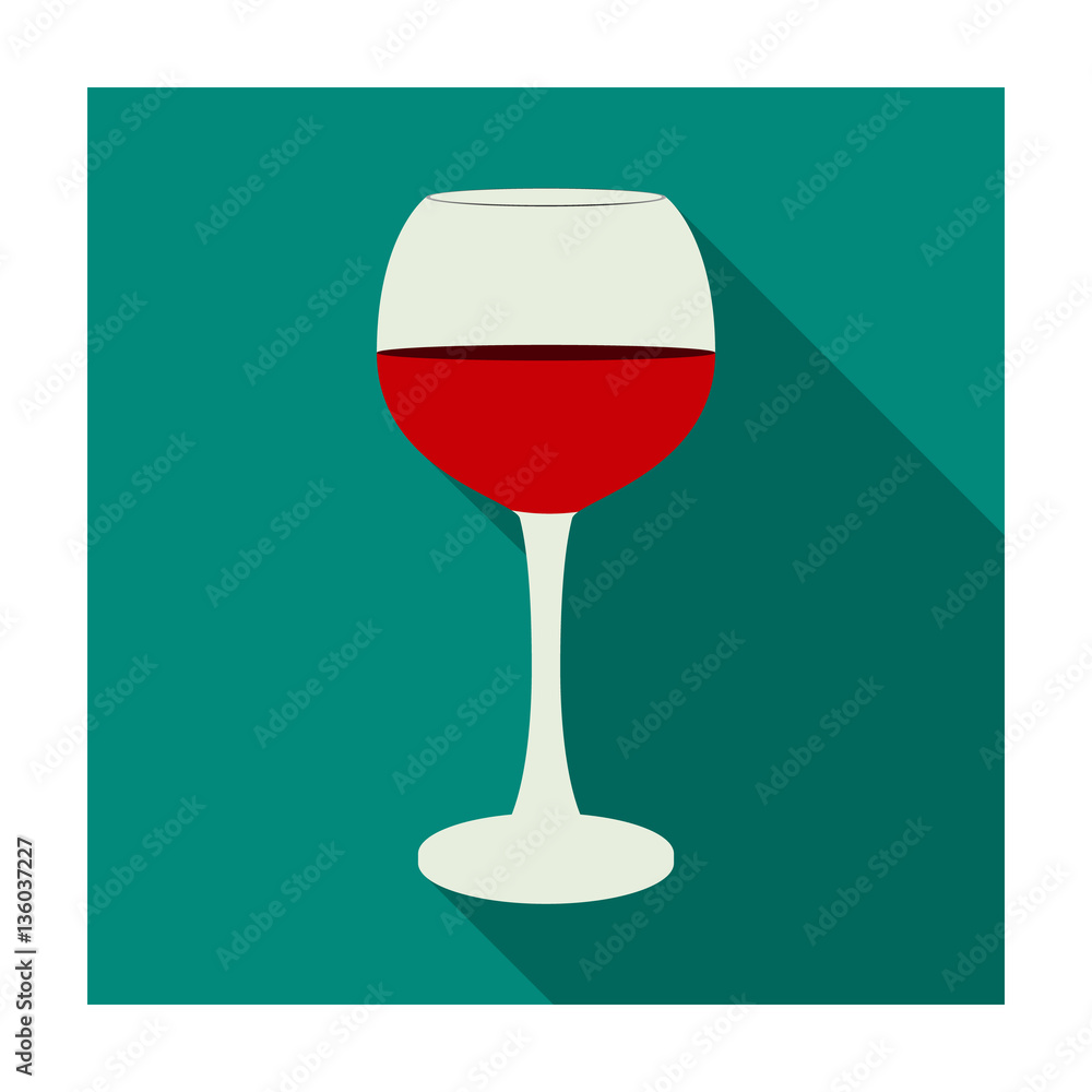 Glass of red wine icon in flat style isolated on white background. Wine ...