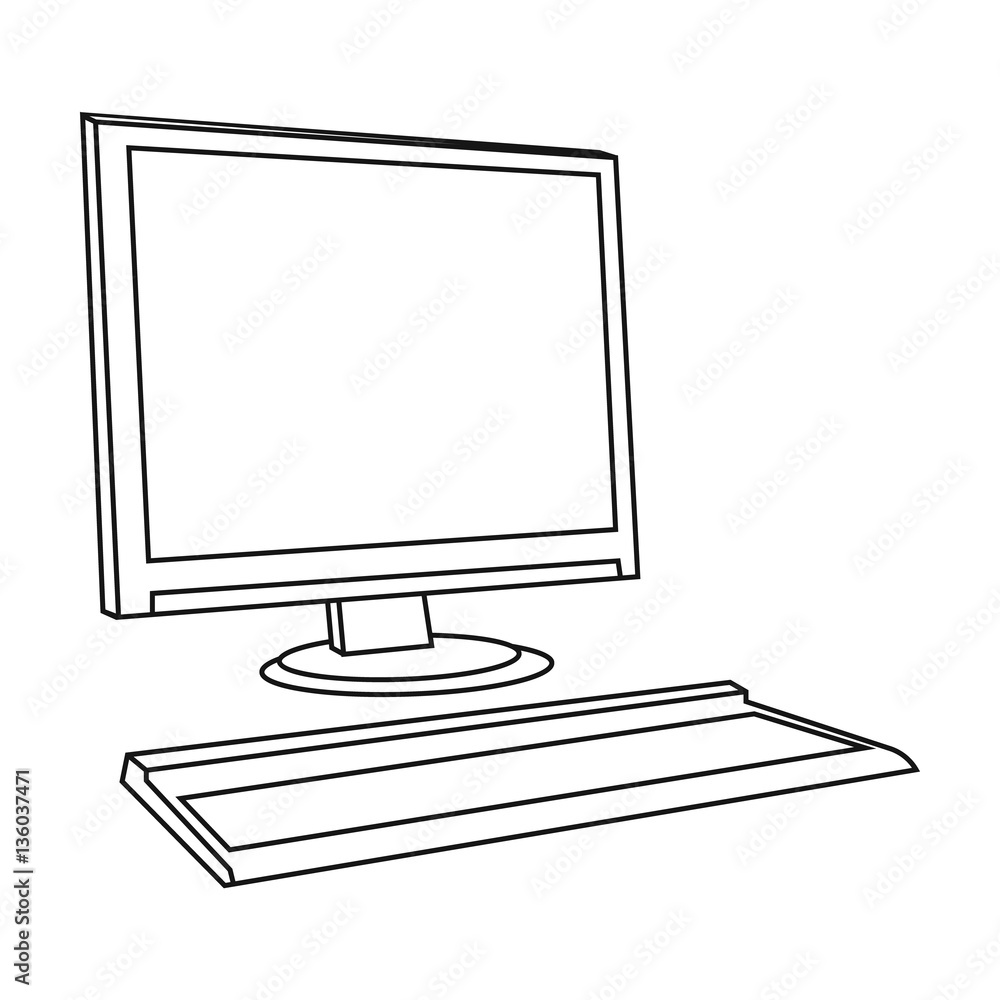 Computer icon in outline style isolated on white background. Architect ...