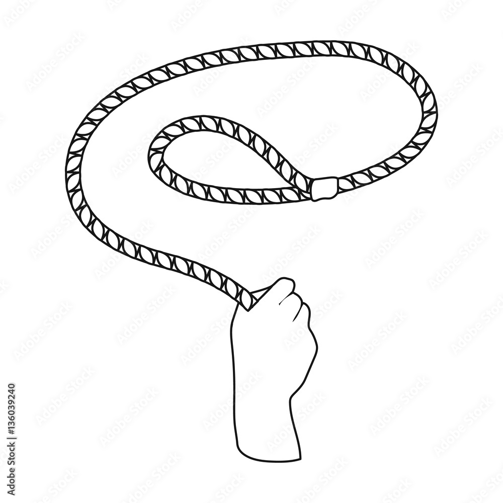 Hand with lasso icon in outline style isolated on white background ...