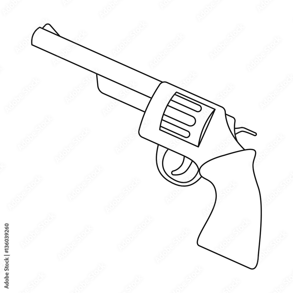 Revolver icon in outline style isolated on white background. Rodeo ...