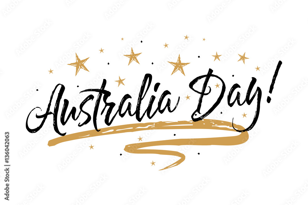 Australia Day banner.Beautiful greeting scratched calligraphy black ...