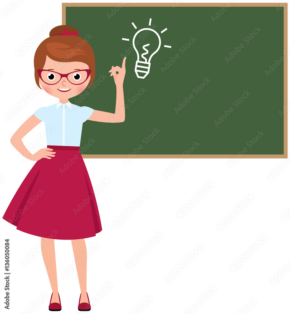 Cartoon character vector teacher standing at the blackboard Stock ...