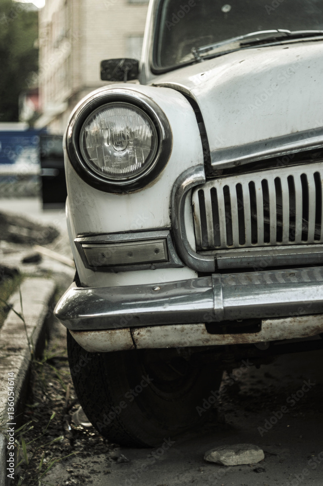 Old car unattended. Old School Transportation unknown brand with traces ...