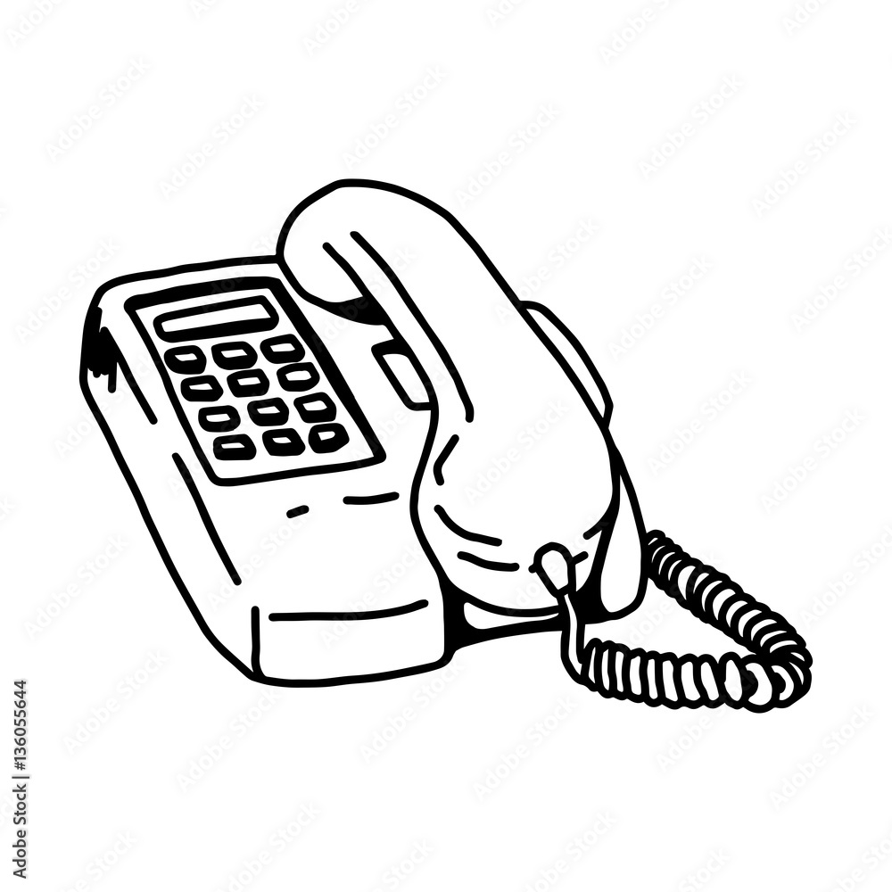 vector illustration hand drawn sketch of telephone isolated on white ...
