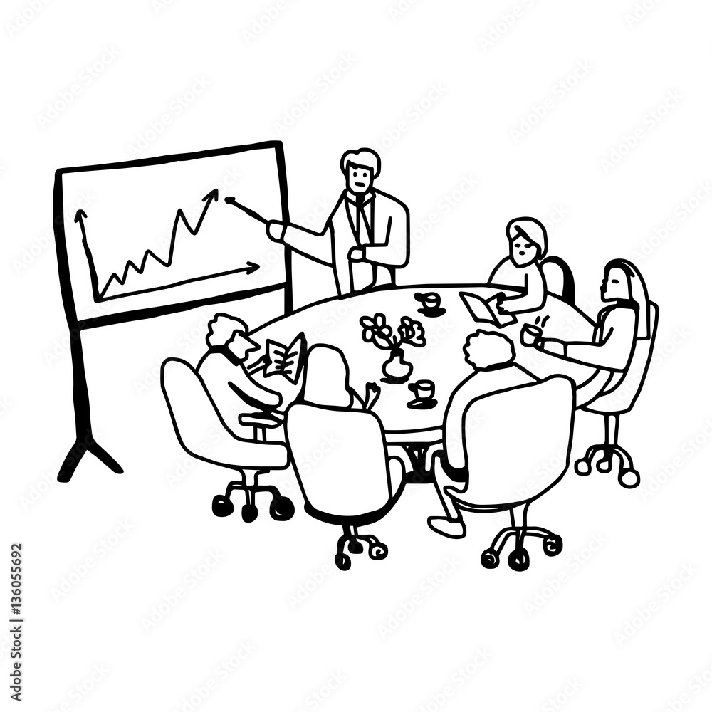 vector illustration hand drawn sketch of meeting business seminar ...