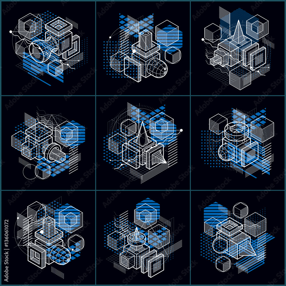 Abstract isometrics backgrounds, 3d vector layout. Compositions Stock ...