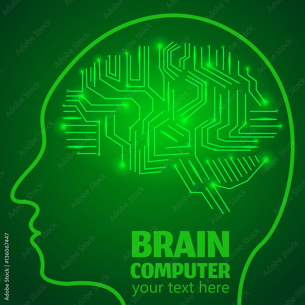 Human Brain Logo,Neurology Anatomical Conception.Silicon chips w ...