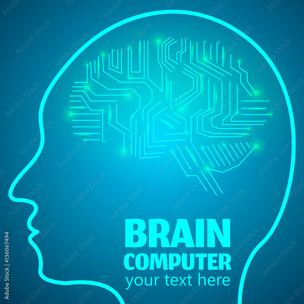 Human Brain Logo,Neurology Anatomical Conception.Silicon chips w ...