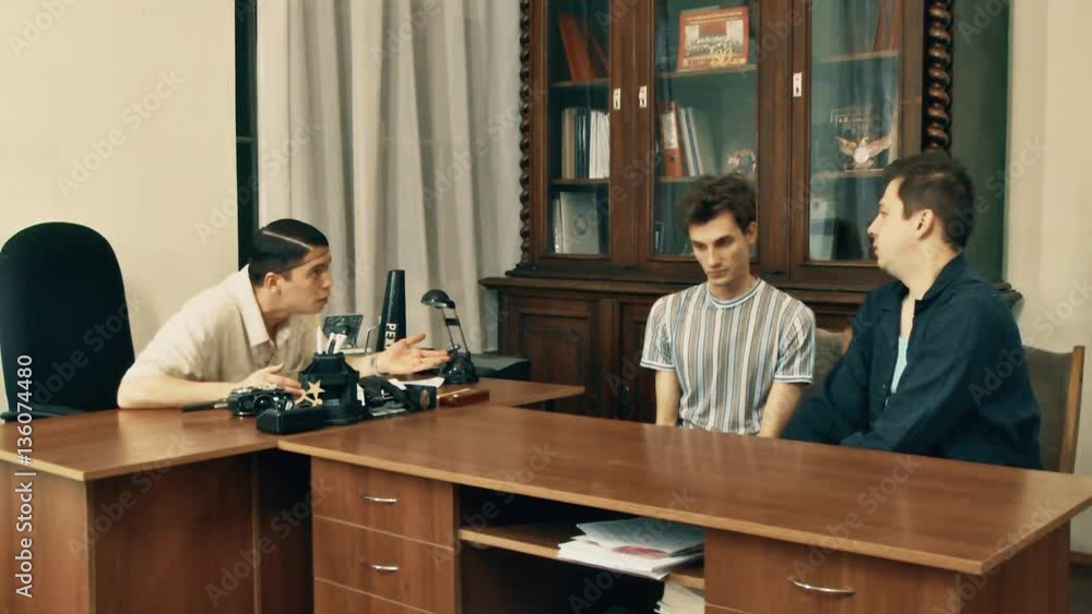 Movie director in white shirt angry quarrel with office workers over ...