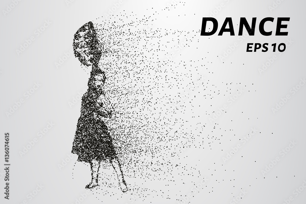 Dance of the particles. Dancer silhouette consists of circles and ...