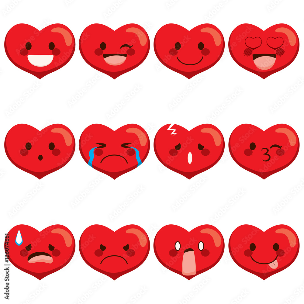 Set collection of different heart emoji face expressions Stock Vector ...