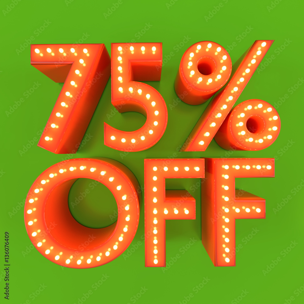 75 Percent Off Sale Offer Discount Orange Green 3D Illustration Stock
