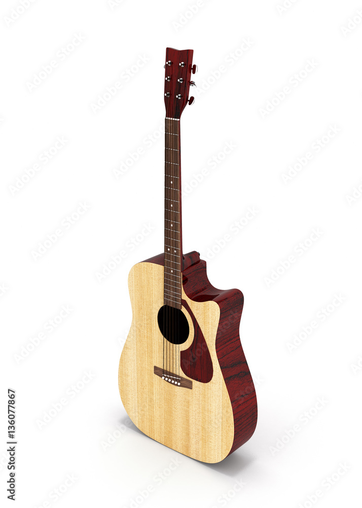 Acoustic guitar perspective view isolated on white background 3d Stock ...
