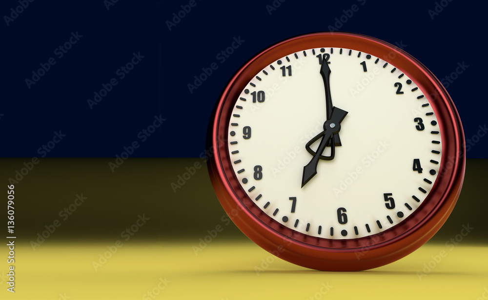 seven o'clock big clock rush watch yellow background 3D illustration ...