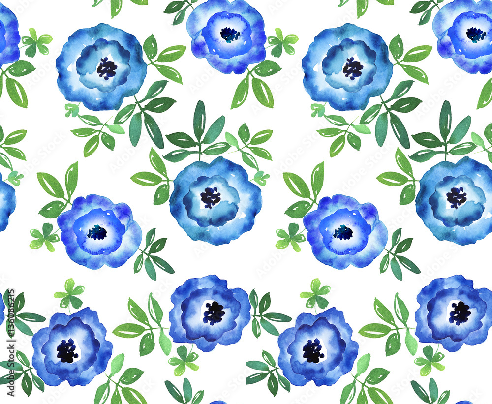 blue flower hand drawn watercolor illustration for background an Stock ...