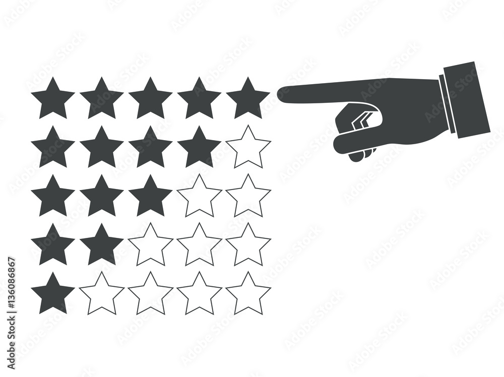 Rate stars with a hand pointing to five star rating. Flat style Stock ...