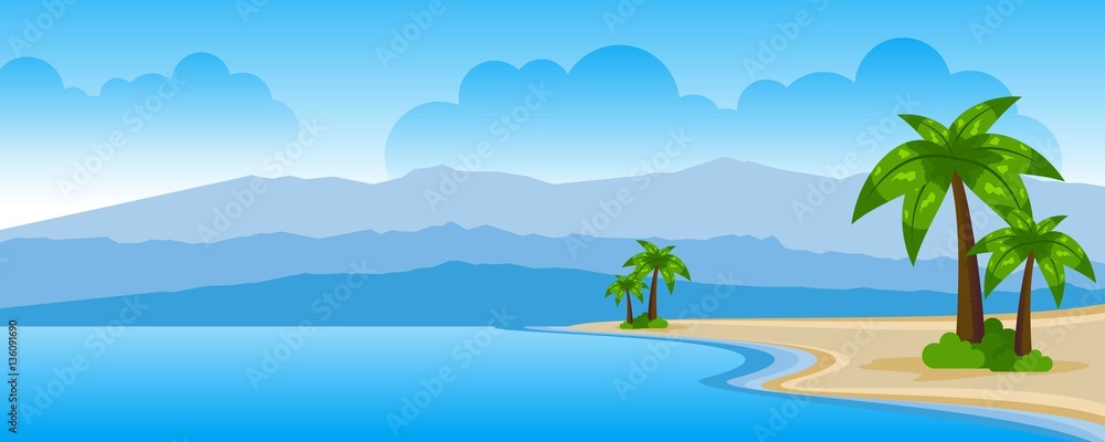 Beach Mountain Landscape Vector Illustration Stock Vector | Adobe Stock