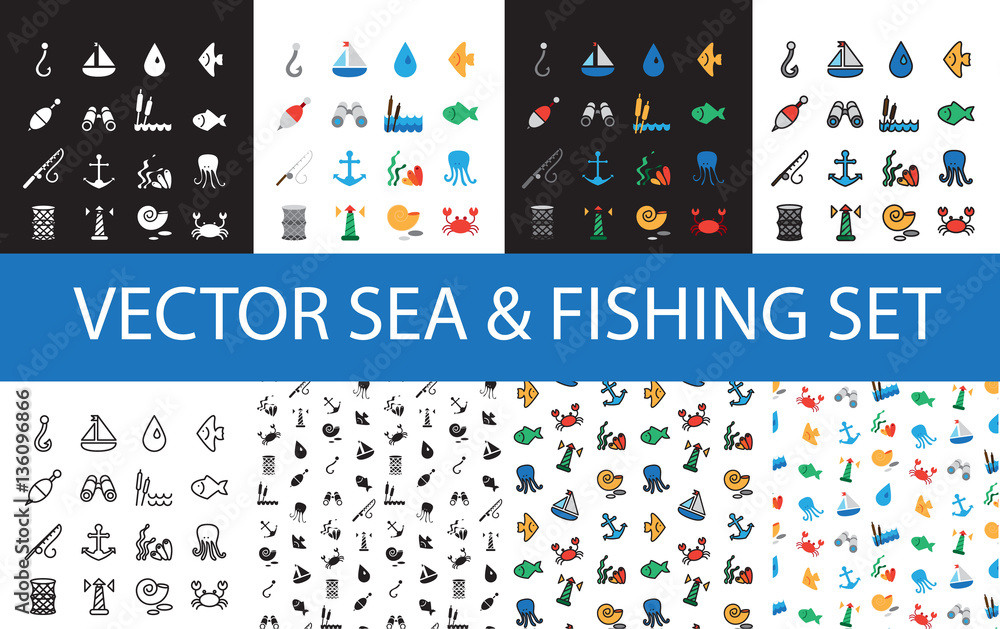 Isolated marine and fishing icons set Stock Vector | Adobe Stock