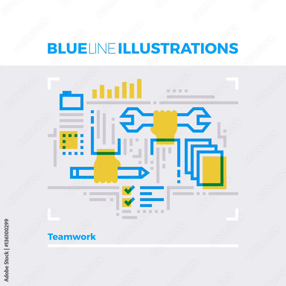 Teamwork Blue Line Illustration. Stock Vector | Adobe Stock