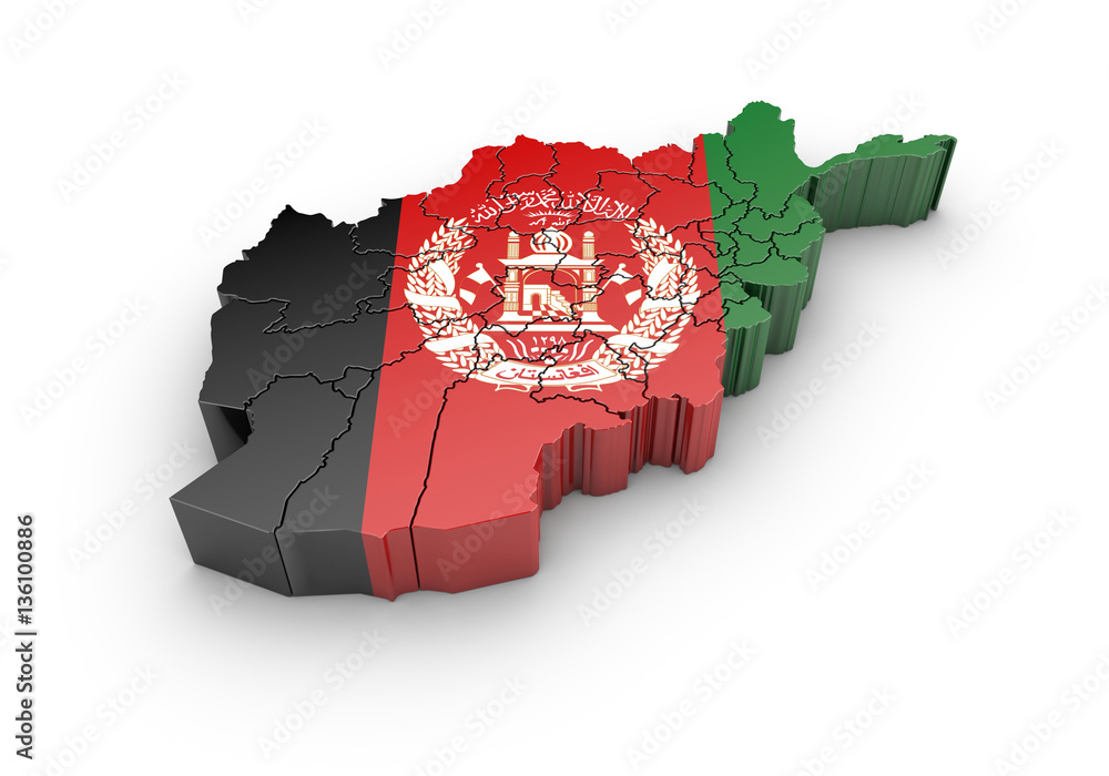 Map of Afghanistan with flag and shadow on white background. Stock ...