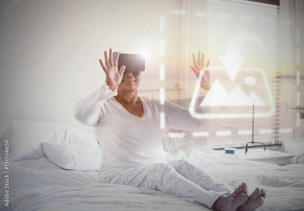 Senior VR User on Bed Mockup 2 Stock Template | Adobe Stock