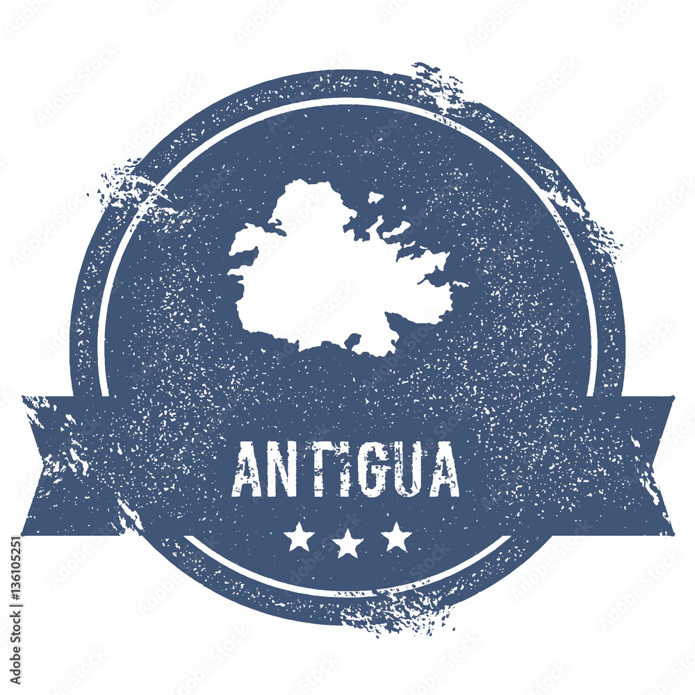 Antigua logo sign. Travel rubber stamp with the name and map of island ...