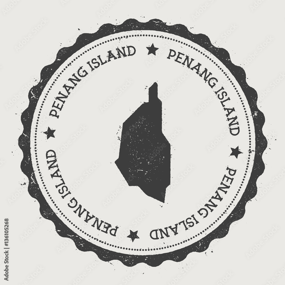 Penang Island sticker. Hipster round rubber stamp with island map ...