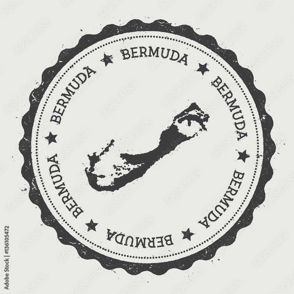 Bermuda sticker. Hipster round rubber stamp with island map. Vintage ...