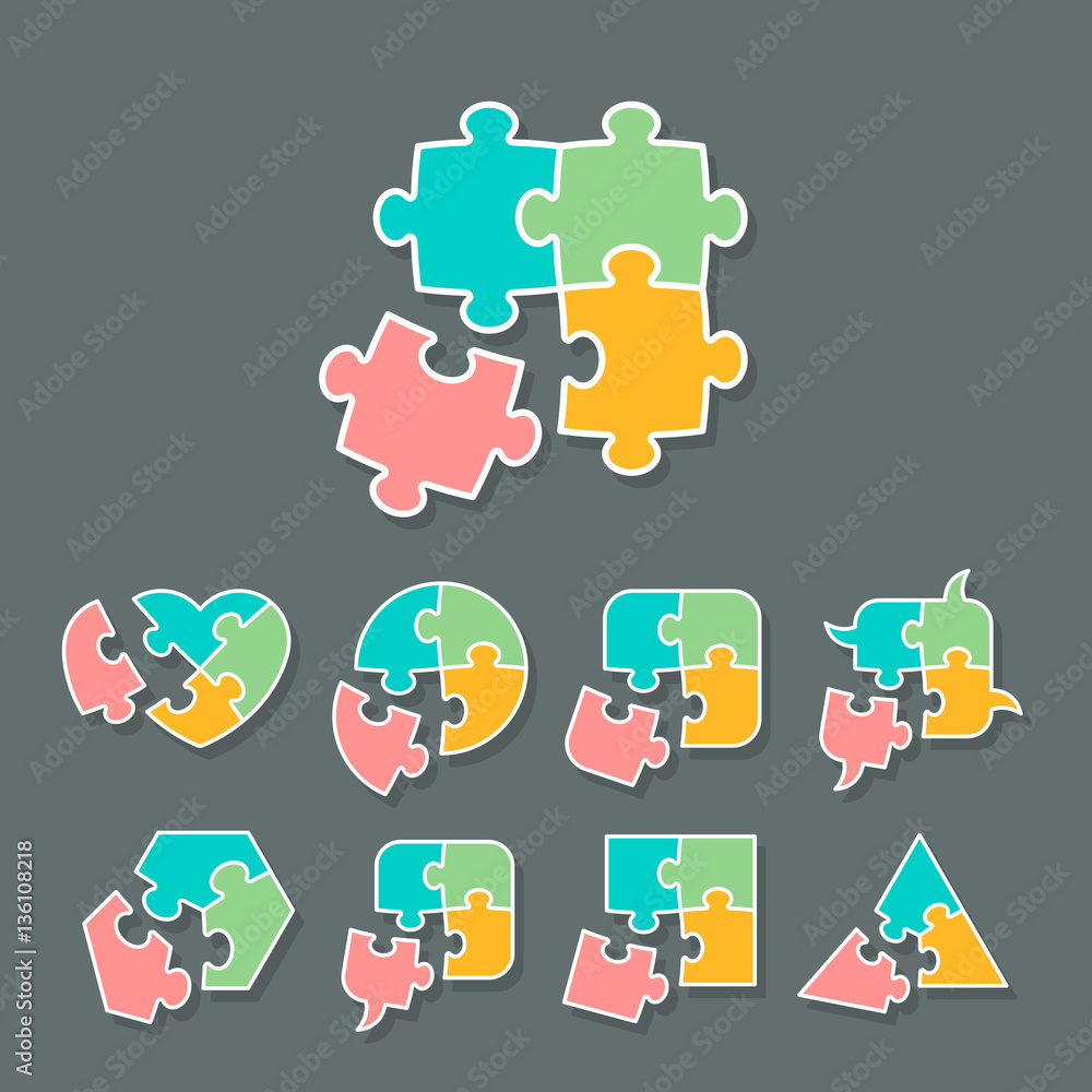 Set of different jigsaw puzzle piece shapes Stock Vector | Adobe Stock