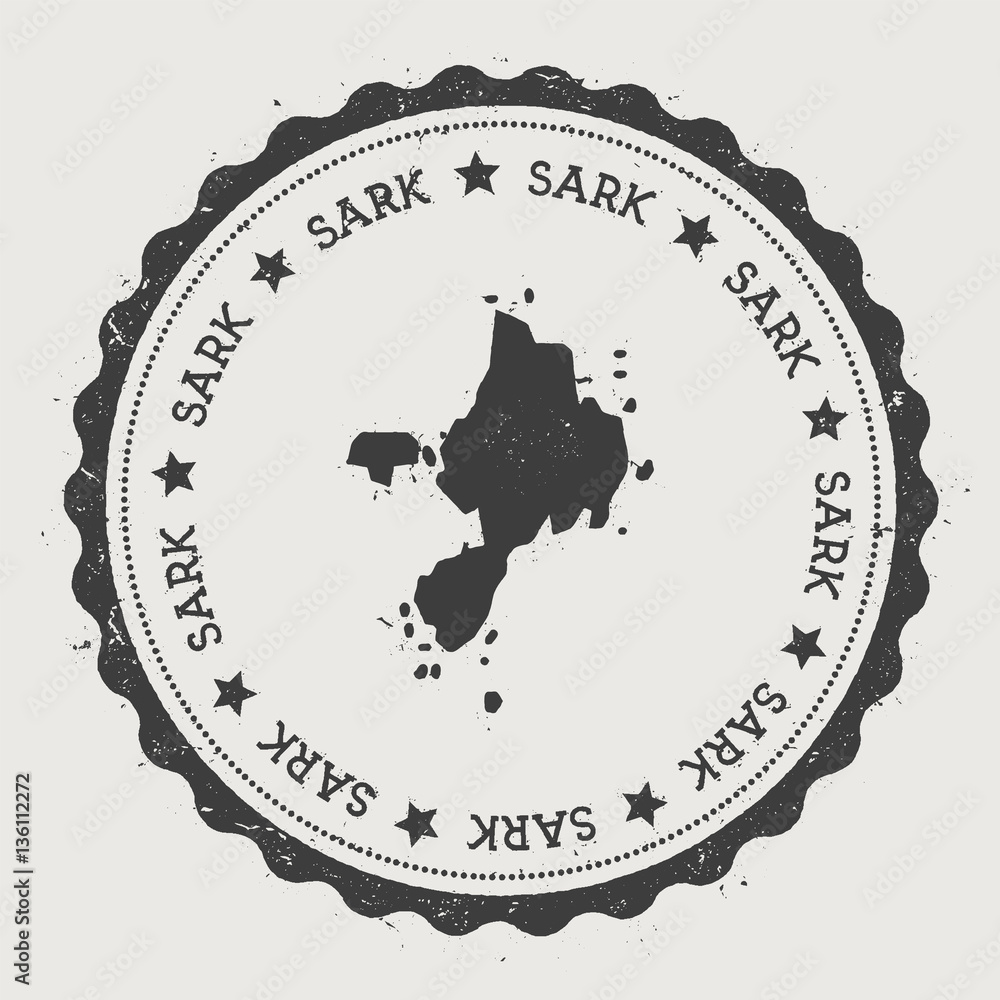 Sark sticker. Hipster round rubber stamp with island map. Vintage ...