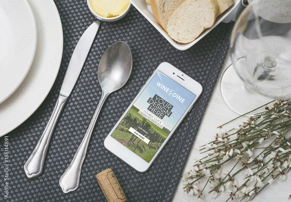 Smartphone and Restaurant Table Mockup 2 Stock Template | Adobe Stock