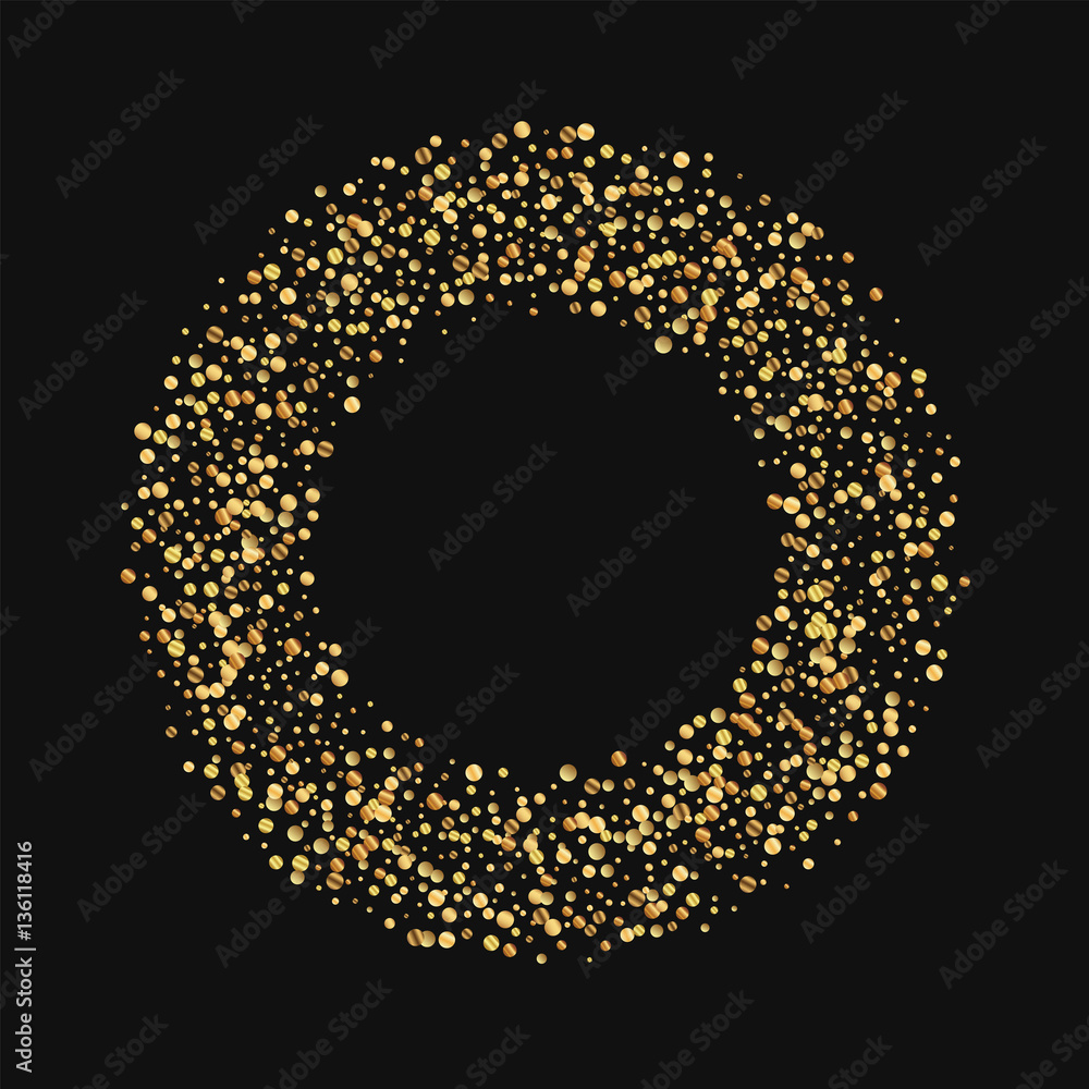 Gold confetti. Bagel frame on black background. Vector illustration ...
