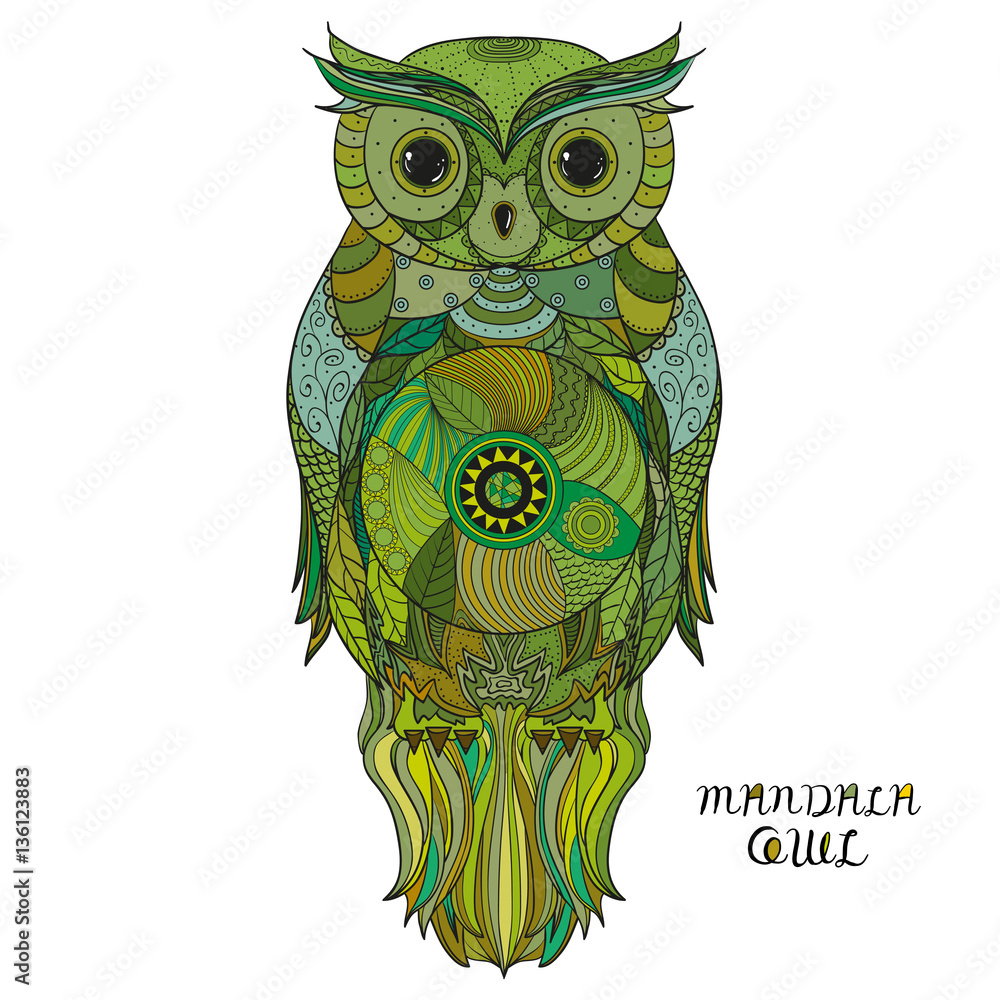 Owl. Design Zentangle. Hand drawn owl with abstract patterns on ...
