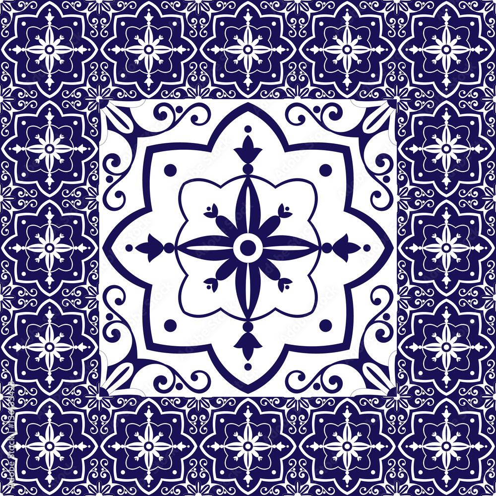 Blue white tiles floor - vintage pattern vector with ceramic cement ...