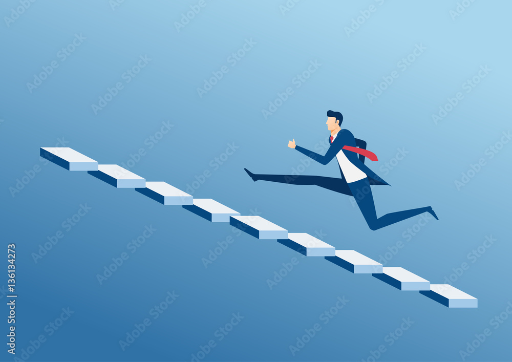 Businessman running up stair to success. Stair step to success ...
