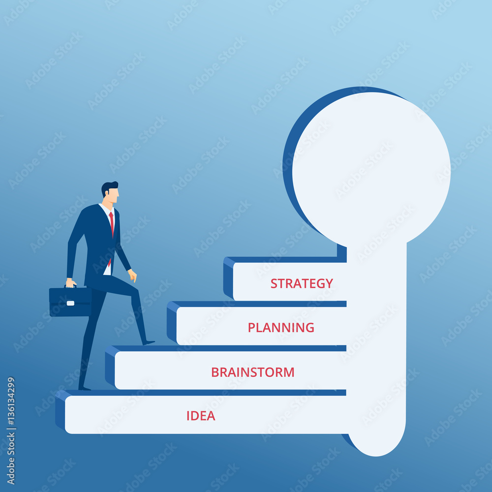 Businessman walking on key stair to success. Stair step to success ...