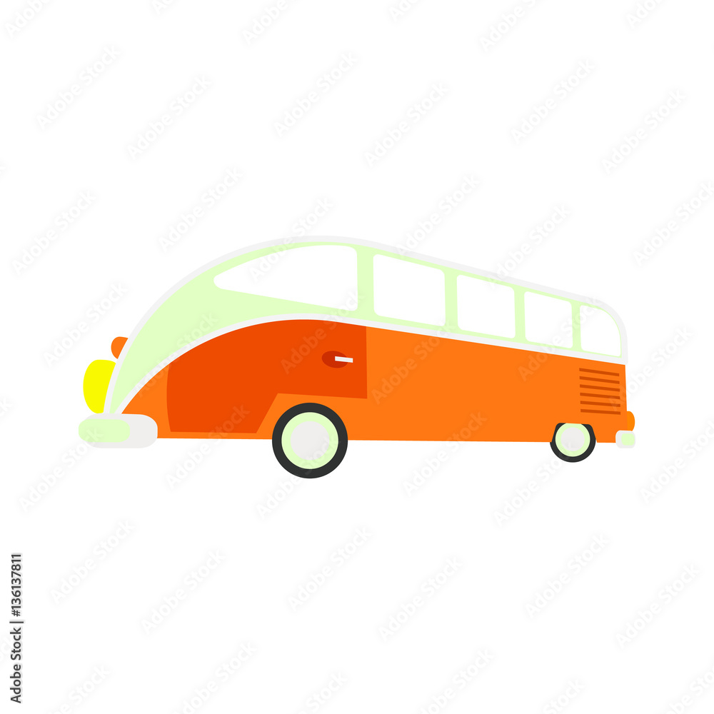 Colorful cartoon travel bus. Surfing retro buses in different colors ...