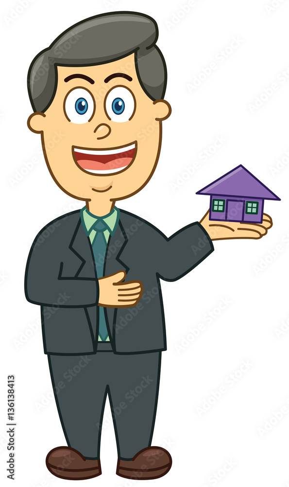 Realtor or Property Agent with Mini House on His Hand Cartoon ...
