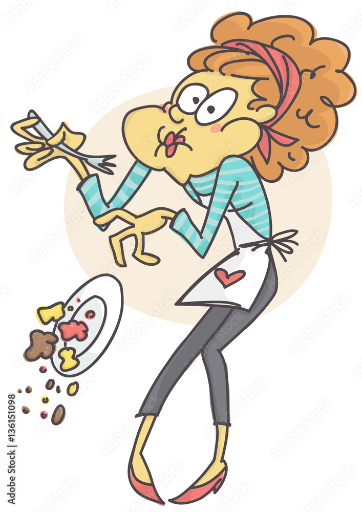 Disgusted woman tasting bad food, isolated funny vector illustration on ...