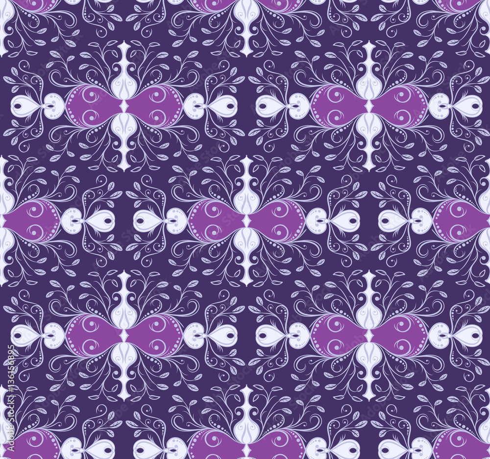 Purple ornamental seamless patterns for making damask wallpapers and ...
