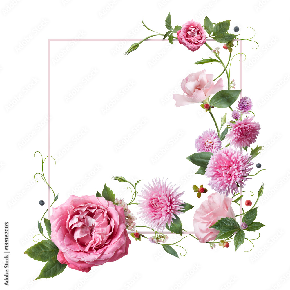 frame with pink flowers Stock Photo | Adobe Stock