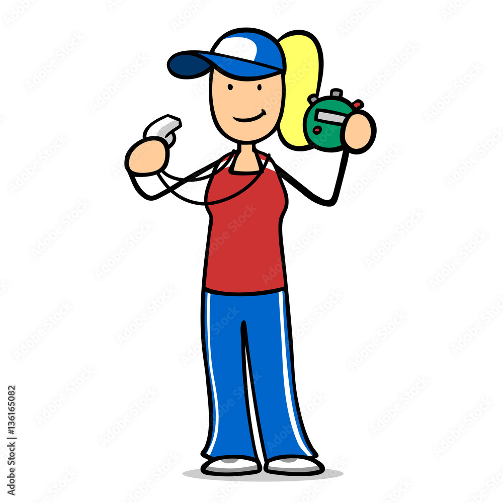 Cartoon Frau als Fitness Trainer Stock Illustration | Adobe Stock